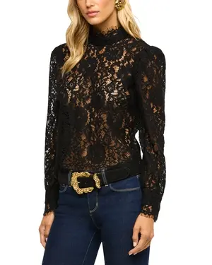 L'AGENCE Amarenthe Mock Neck Sheer Lace Blouse
