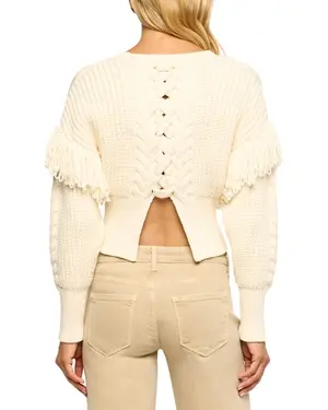 L'AGENCE Ottavia Laced Back Cropped Cable Knit Sweater
