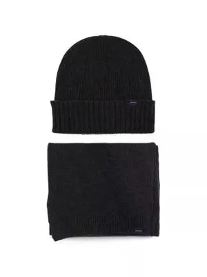Woolrich Ribbed-knit Beanie Hat Scarf Set - Black