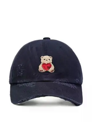 We11Done Distressed Teddy-bear Baseball Cap - Blue