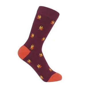 PEPER HAROW - MADE IN ENGLAND Maple Leaves Women’s Socks – Burgundy - Red