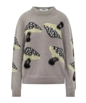 MSGM Mushroom Patterned Crewneck Jumper - Grey