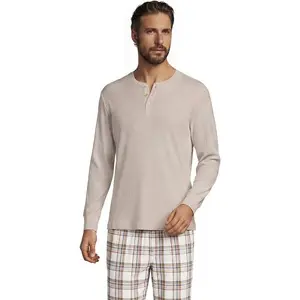 LANDS' END Knit Rib Pajama Henley Ivory Latte