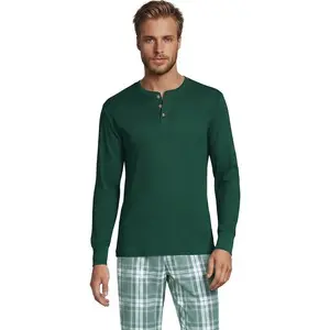 LANDS' END Knit Rib Pajama Henley Pine