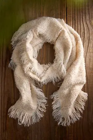 TERRAIN Checked Fray Frge Scarf - Bone