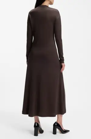 BOSS Evonya Draped Neck Long Sleeve Midi Dress