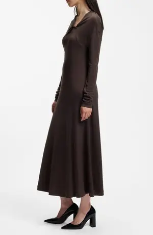 BOSS Evonya Draped Neck Long Sleeve Midi Dress