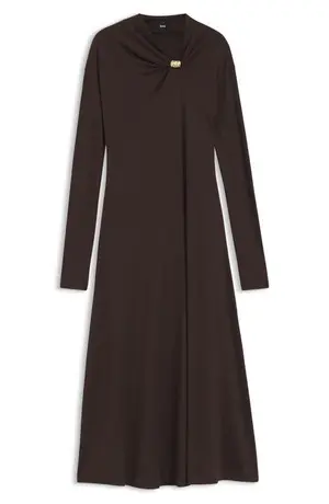 BOSS Evonya Draped Neck Long Sleeve Midi Dress