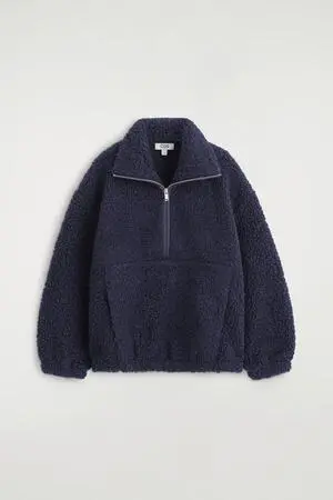 Cos Mock-neck Teddy Zip-up Sweater - Navy