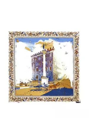 FERRAGAMO Palazzo Spini Feroni Print Silk Scarf - Blue