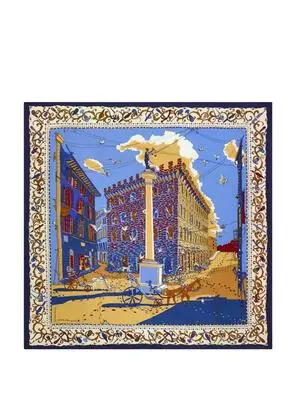 FERRAGAMO Palazzo Spini Feroni Print Silk Scarf - Blue