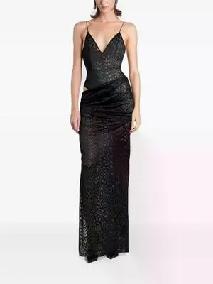 Alex Perry Leopard-pattern Ruched Maxi Dress