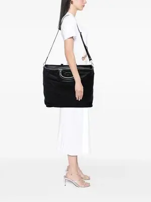 Prada 2013-2026 Saffiano Trimmed Tessuto Convertible Tote Satchel - Black