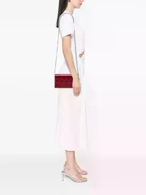 Dior 2020 Patent Cannage Lady Chain Convertible Clutch Crossbody Bag - Red