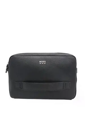 BOSS Logo-plaque Pebbled Clutch Bag - Black