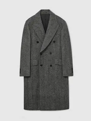REISS Ives Wool Herringbone Double-breasted Overcoat