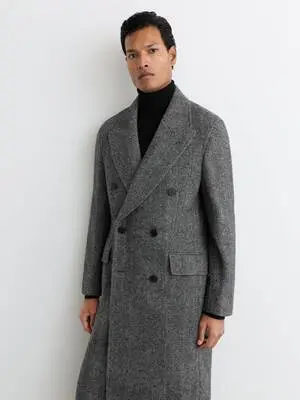 REISS Ives Wool Herringbone Double-breasted Overcoat