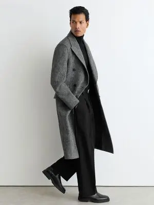 REISS Ives Wool Herringbone Double-breasted Overcoat