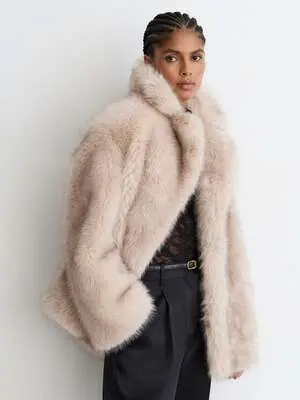 REISS Laila Petite Faux-fur Coat
