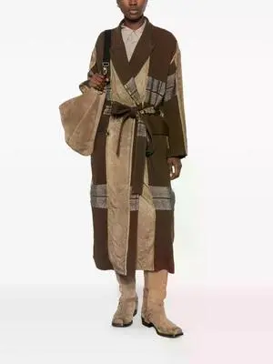 UMA WANG Jacquard-panelled Belted Coat