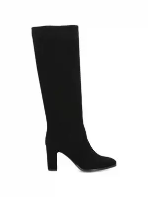 JULIE DEE Suede Round-toe Boots - Black