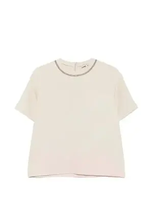 Antonelli Firenze Bead-embellished Short-sleeve Blouse - Neutrals