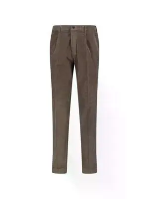 Incotex Pleated Corduroy Trousers - Brown