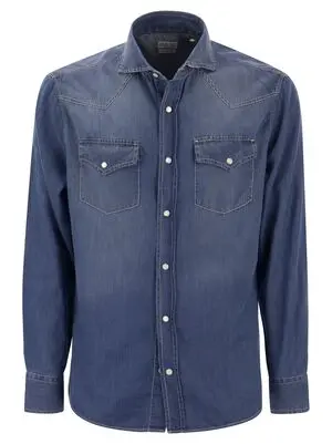 BRUNELLO CUCINELLI Brunello Cucinelli Men Easy Fit Shirt In Light Denim With Press Studs