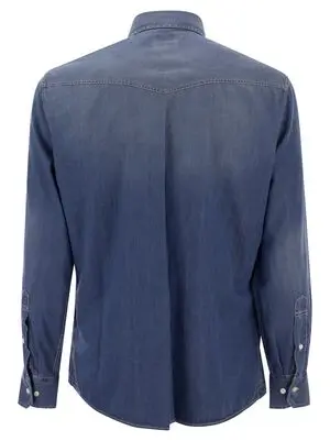 Brunello Cucinelli Easy Fit Shirt In Light Denim With Press Studs