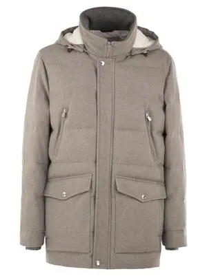 Brunello Cucinelli Wool Down Jacket With Detachable Hood - Gray