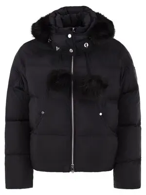 Moose Knuckles Everest Cropped Down Jacket With Faux Fur-trimmed Hood - Black