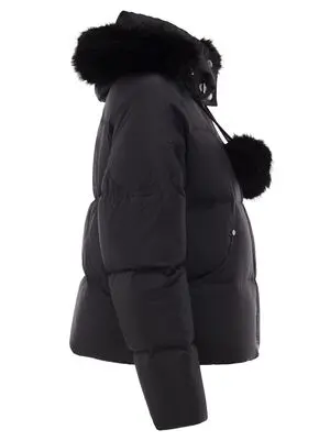 Moose Knuckles Everest Cropped Down Jacket With Faux Fur-trimmed Hood