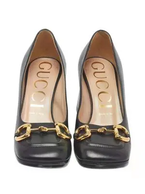 Gucci Horsebit Leather Block-heel Pumps