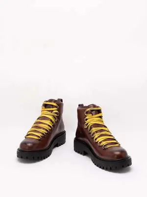 Prada Antiqued Leather Lace-up Ankle Boots - Multicolor