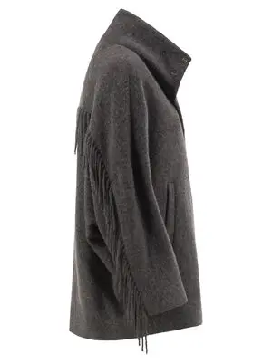 Herno Alpaca-blend Coat With Fringes And Padded Insert