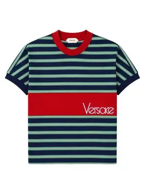 Versace T-shirt In Cotone A Righe Con Logo - Multicolour