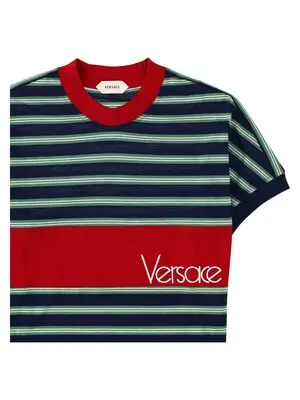 Versace T-shirt In Cotone A Righe Con Logo