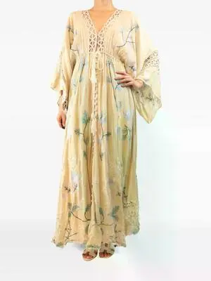 FILLYBOO Floral-embroidered Lace-up Maxi Dress