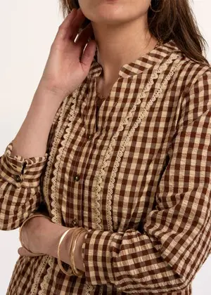 BRAKEBURN Fiorella Gingham Textured Blouse