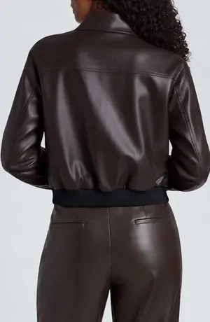 KENNETH COLE Faux Leather Funnel Neck Bomber Jacket