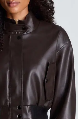 KENNETH COLE Faux Leather Funnel Neck Bomber Jacket