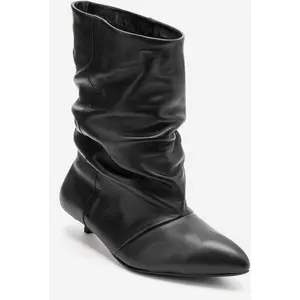 FOREVER & ALWAYS SHOES Lancy Leather Kitten Heel Ankle Boot - Black