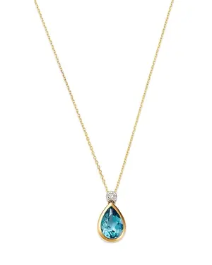 Bloomingdale'S Diamond & Blue Topaz Pendant Necklace In 14k Yellow Gold, 0.07 Tcw - No Color