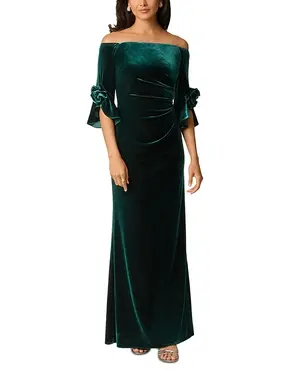 Adrianna Papell Stretch Velvet Off-the-shoulder Gown