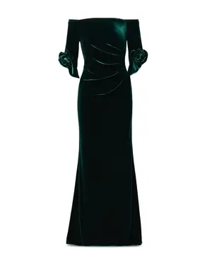 Adrianna Papell Stretch Velvet Off-the-shoulder Gown