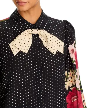 UNGARO Aviva Silk Mixed Print Blouse