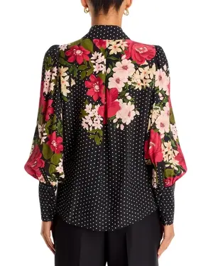 UNGARO Aviva Silk Mixed Print Blouse