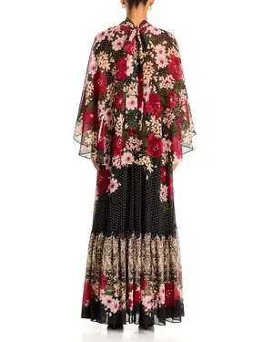 UNGARO Sybil Mixed Print Cape Dress
