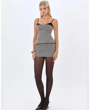 MISS CIRCLE NEW YORK Victoire Strappy Micro Houndstooth Sweetheart Top - Black