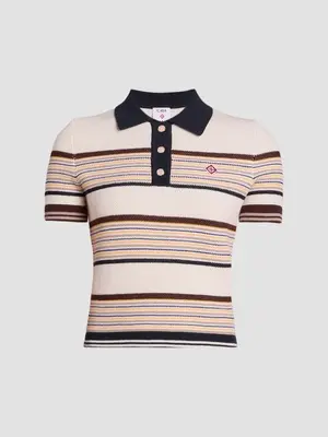 Casablanca Café Striped Cotton & Wool-blend Polo Top